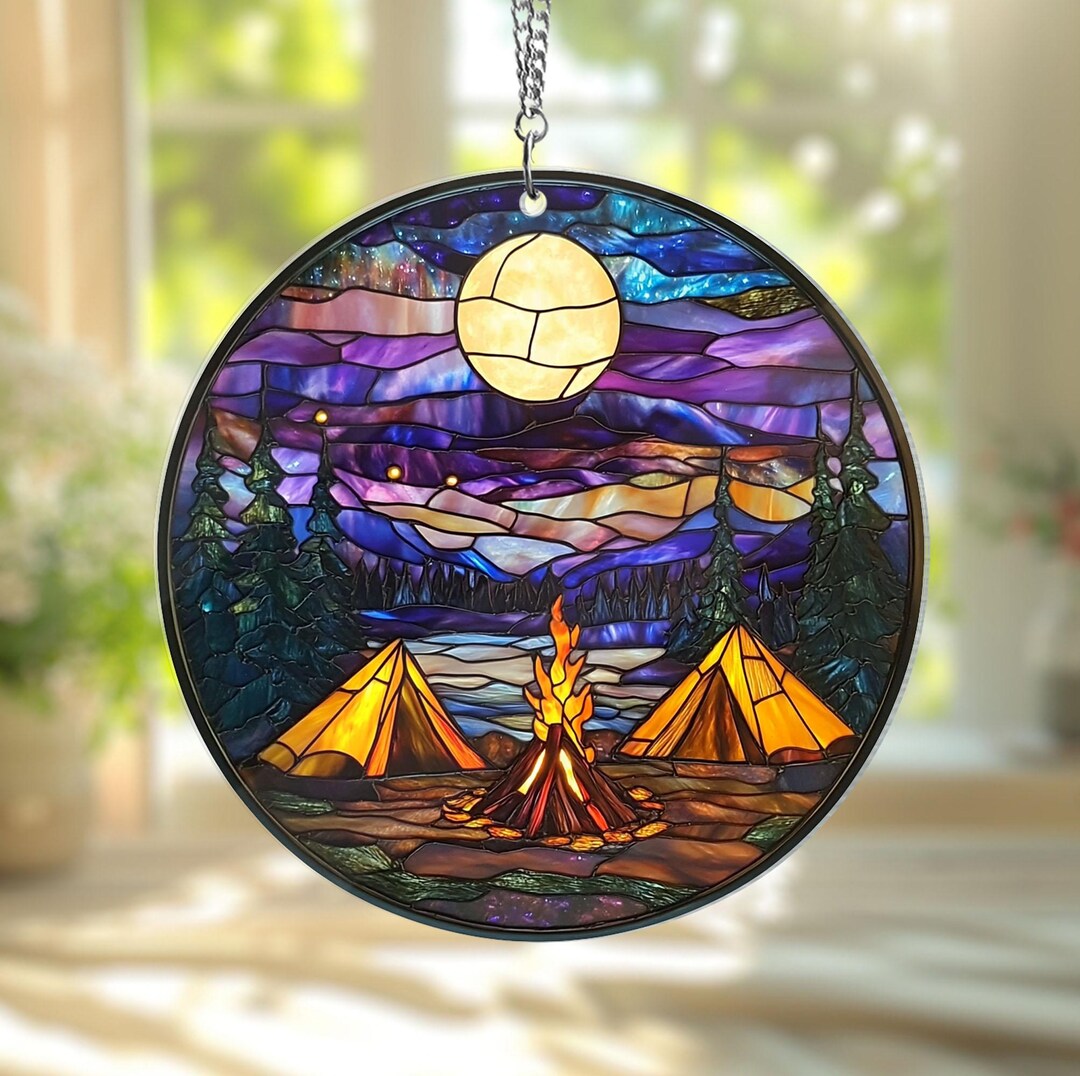 Starry Camp Fire Acrylic Suncatcher Ornament, Window Decor Gift for ...