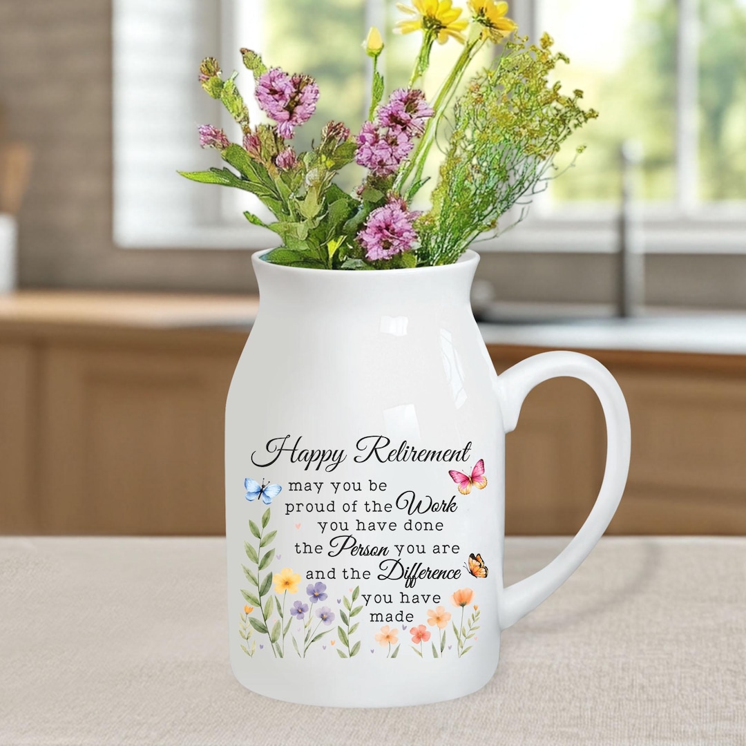 Retirement Ceramic Flower Vase, Happy Retirement Flower Vase, Coworker ...