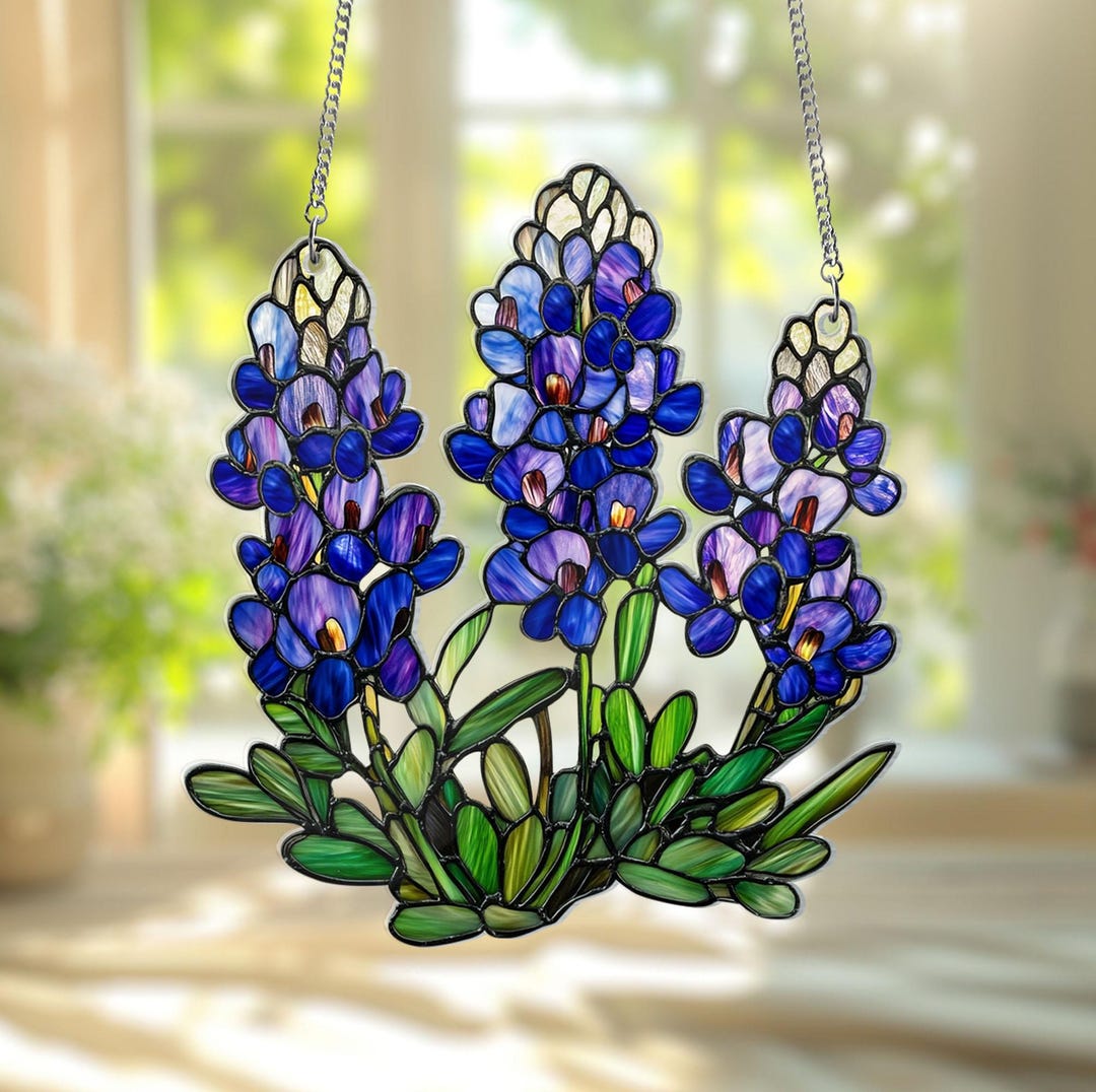 Bluebonnet Flower Acrylic Suncatcher, Wildflowers Window Hanging, Texas ...
