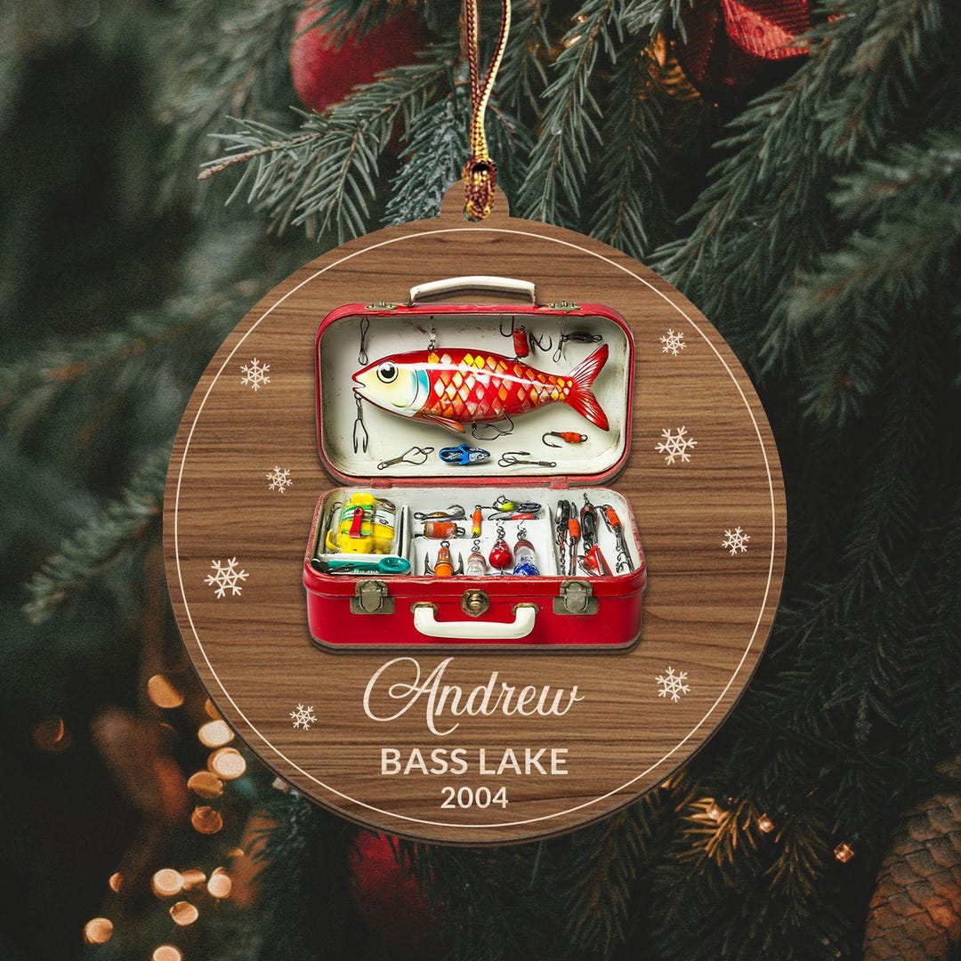 Fishing Tackle Box 2 Layer Wooden Ornament, Fisherman Ornament, Dad ...
