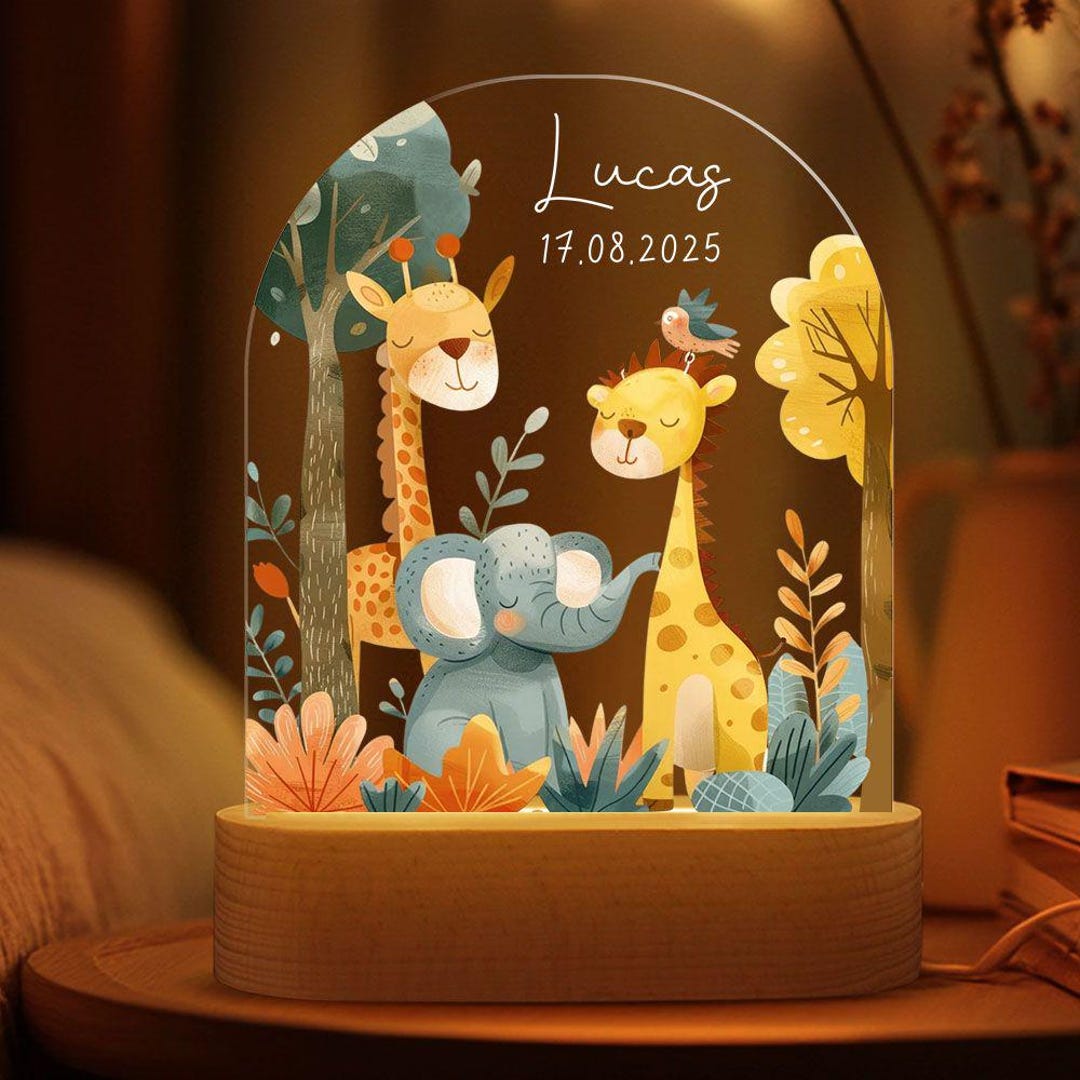Personalised LED Animal Lamp, Safari Jungle Animals Light, Kids Night ...
