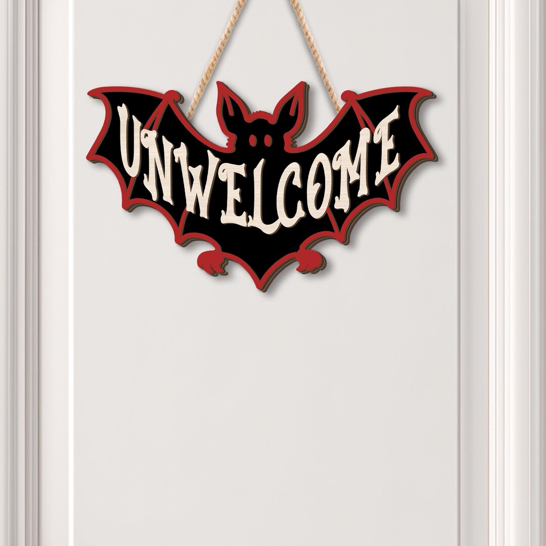 Unwelcome Bat Wooden Door Sign, Funny Gothic Wooden Halloween Sign ...