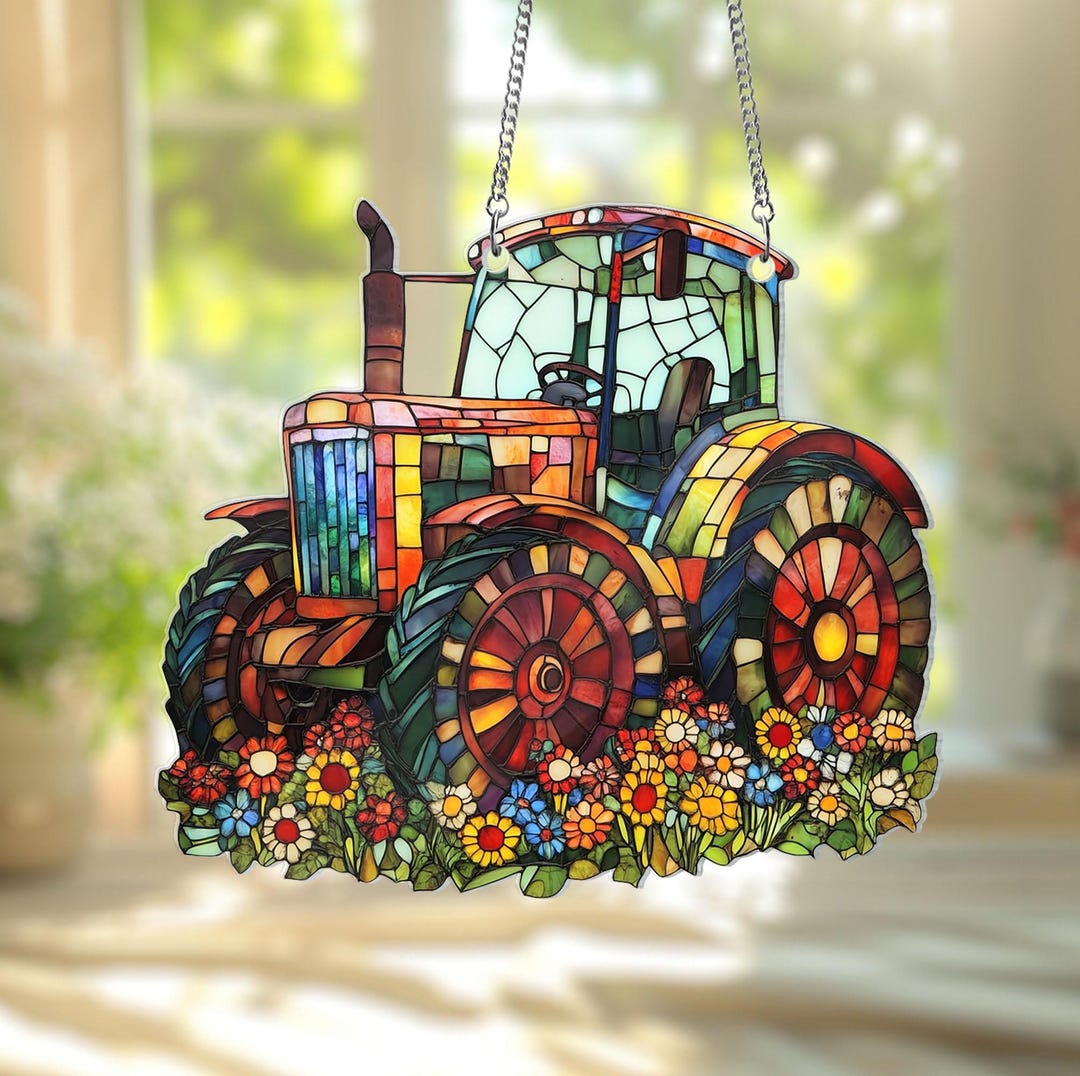 Tractor Acrylic Window Hanging Suncatcher, Faux Stained Glass Farm ...