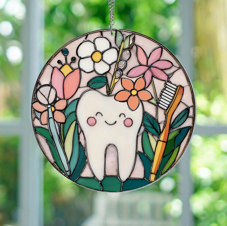 Personalized Colorful Faux Stained Glass Tooth Suncatcher, Unique ...