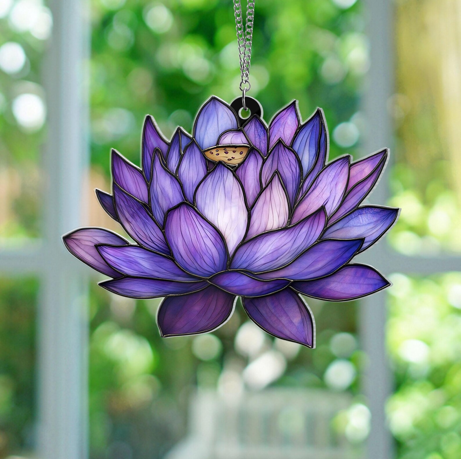 Purple Lotus Acrylic Window Hangings, Lotus Lovers Gift, Home Decor ...