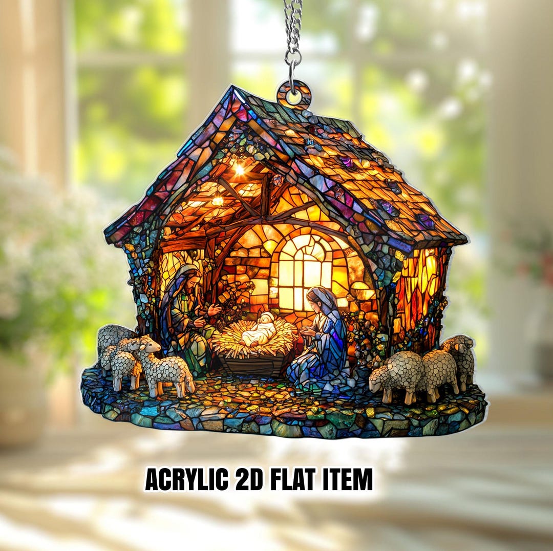 Nativity Scene Acrylic Window Hanging, Faux Stained Acrylic Christian ...