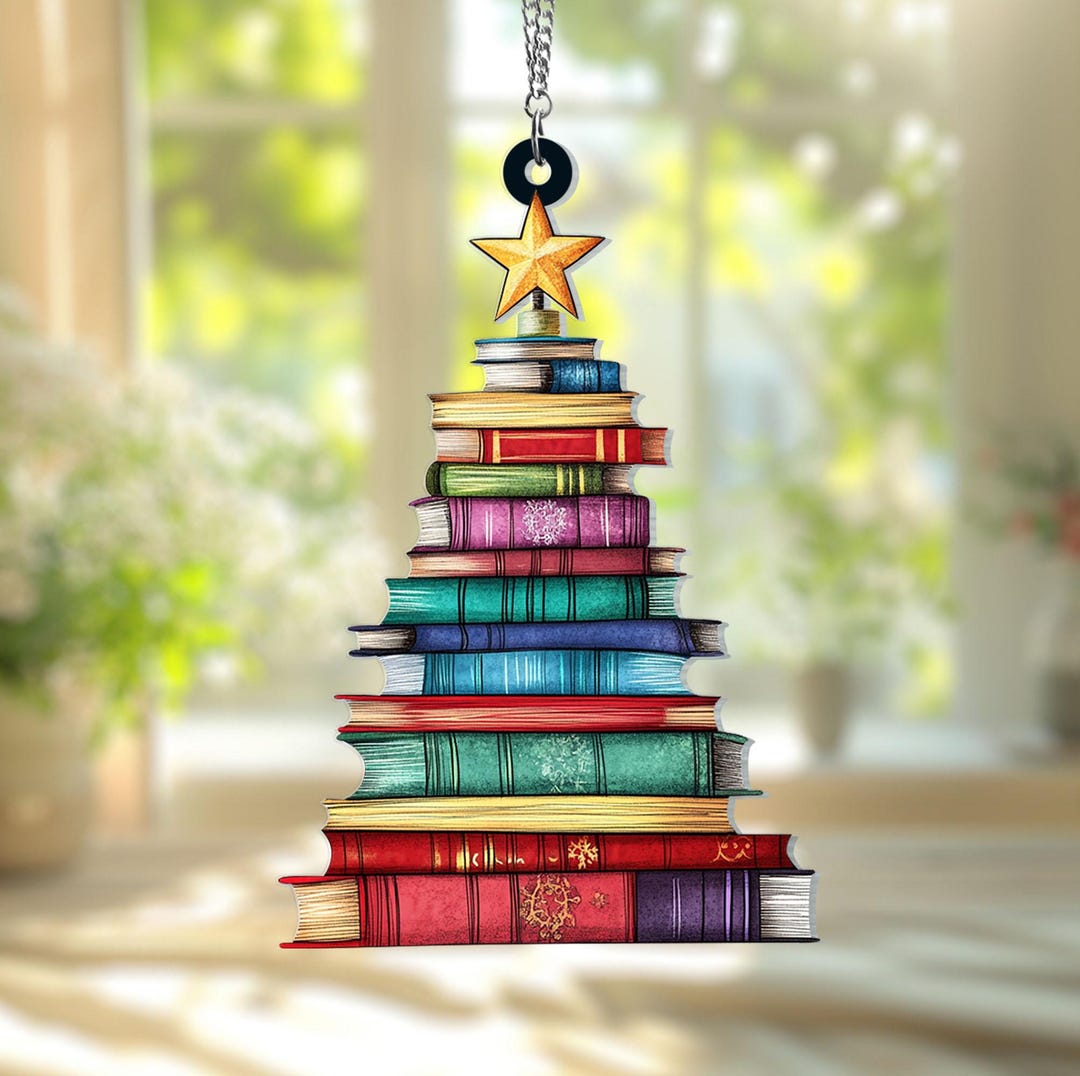 Christmas Book Tree Window Hanging Ornament, Christmas Tree Bookish ...