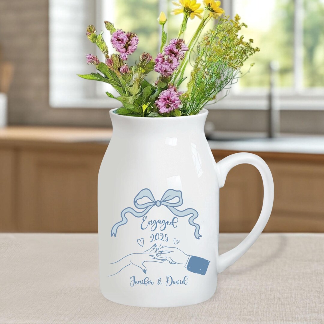 Personalized Engaged Ceramic Flower Vase, Engagement Gift for Engaged ...