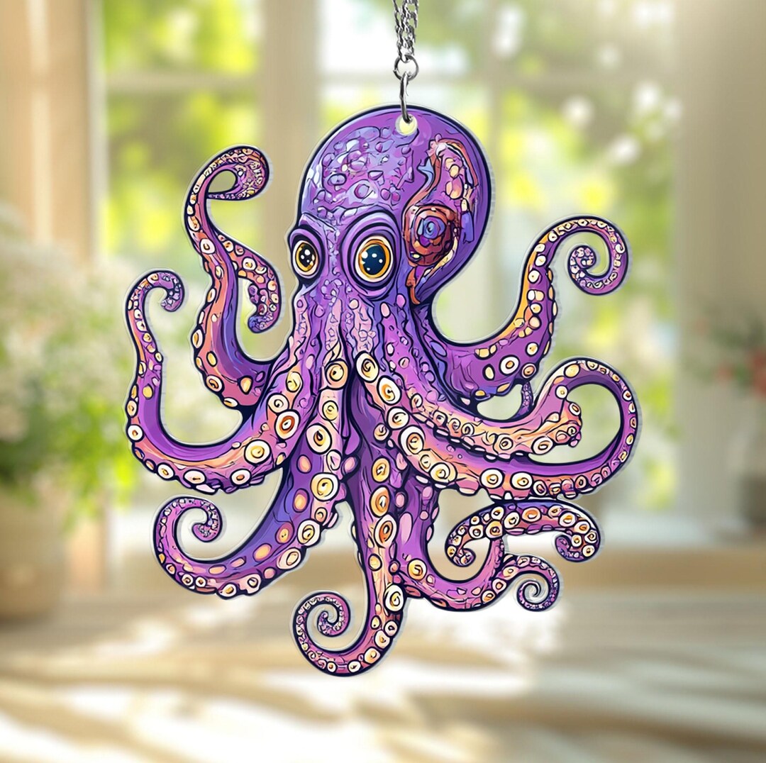 Octopus Suncatcher Hanging Sign, Purple Octopus Window Hanging, Octopus ...