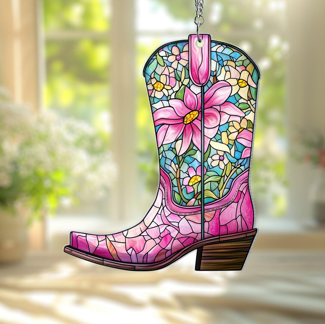 Pink Cowgirl Boot ACRYLIC Window Hanging, Boot Window Hanging, Cowgirl ...