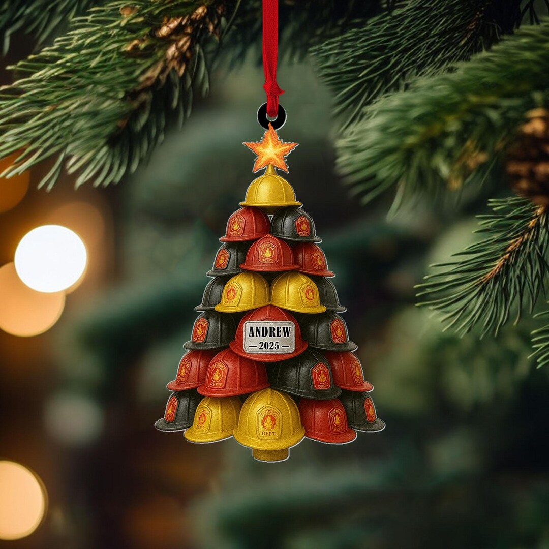 Personalized Firefighter Helmet Tree Christmas 2D Flat Ornament 2025 ...