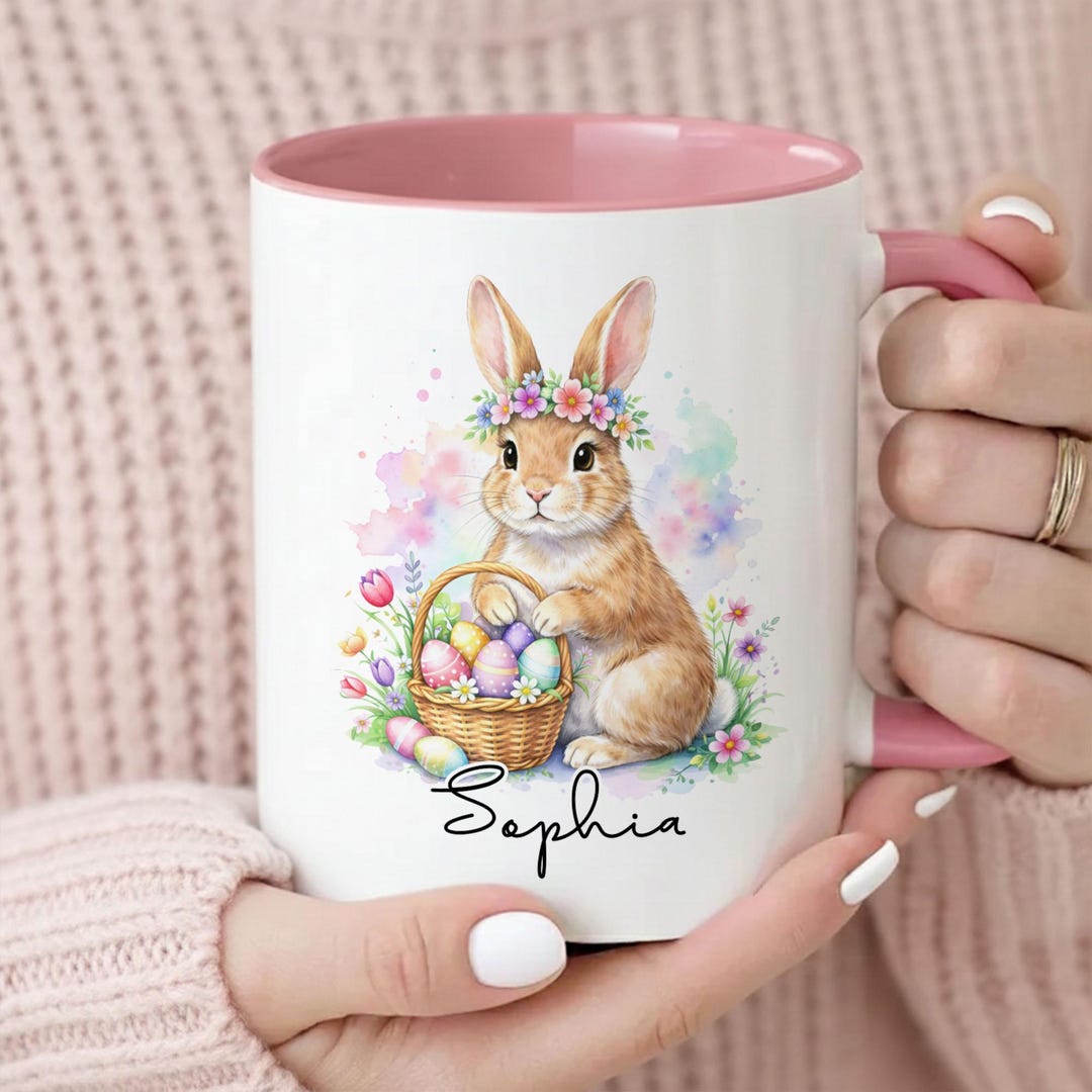 Custom Easter Rabbit Accent Mug, Bunny Egg Floral Coffee Cup, Hoppy ...