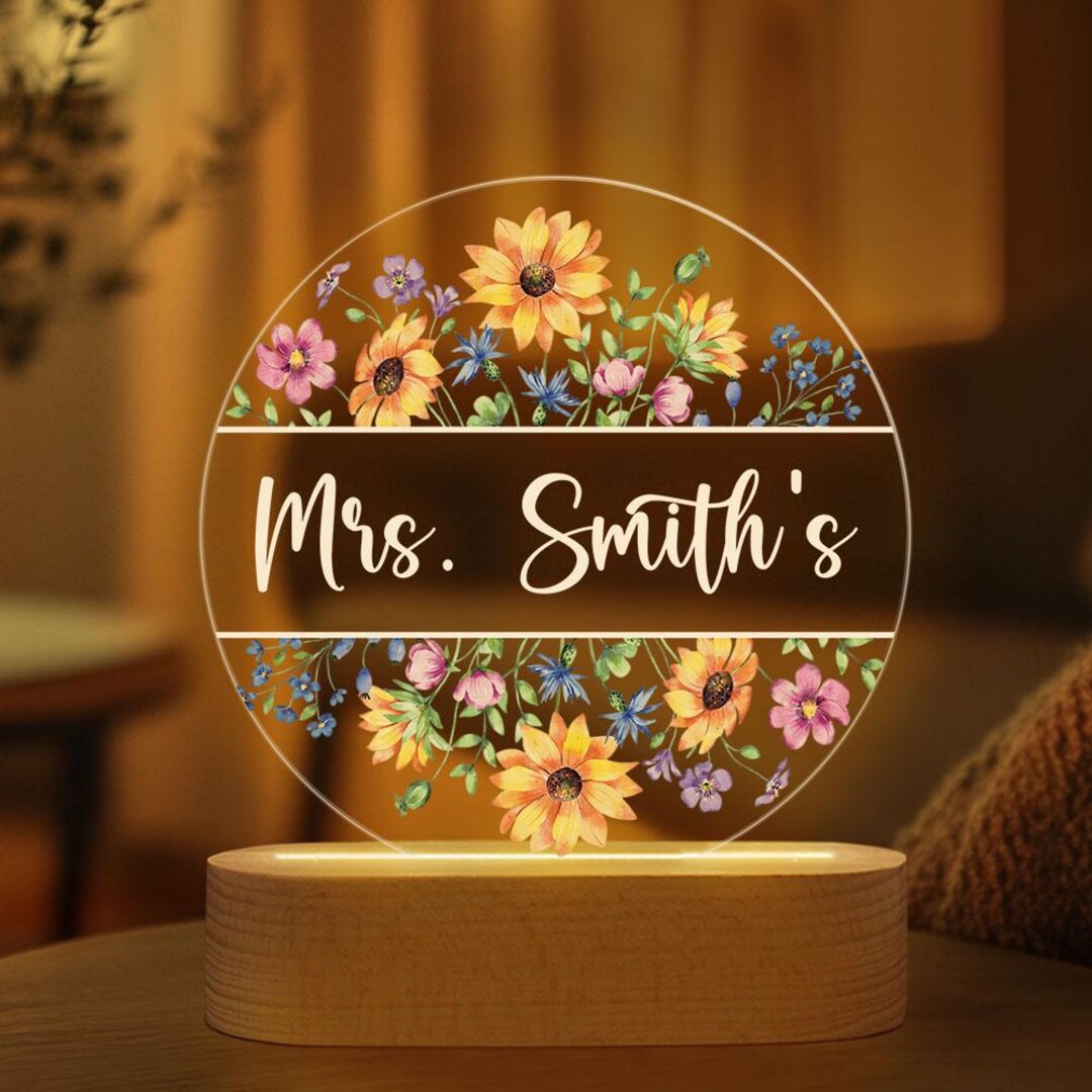 Teacher Floral Sign Led Night Light, Classroom Door Hanger, Teachers ...