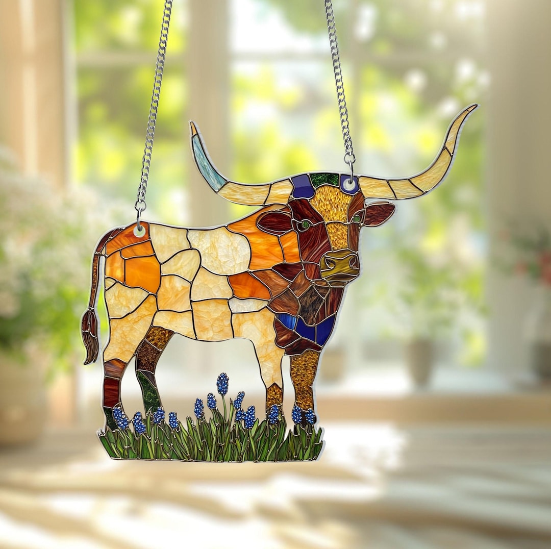 Texas Longhorn ACRYLIC Suncatcher Hanging, Texas Window Hanging ...