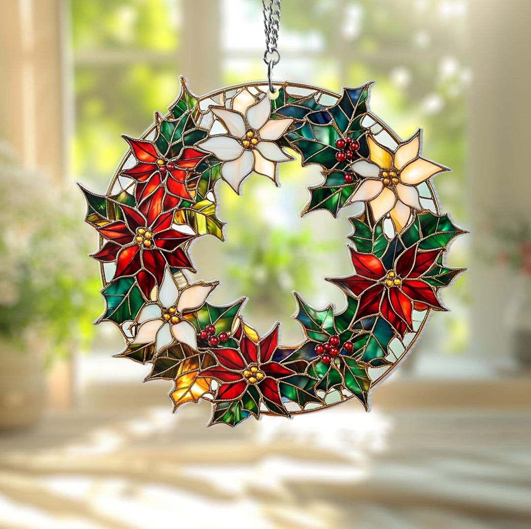 Christmas Wreath Actylic Window Hanging Ornament, Christmas Wreath ...