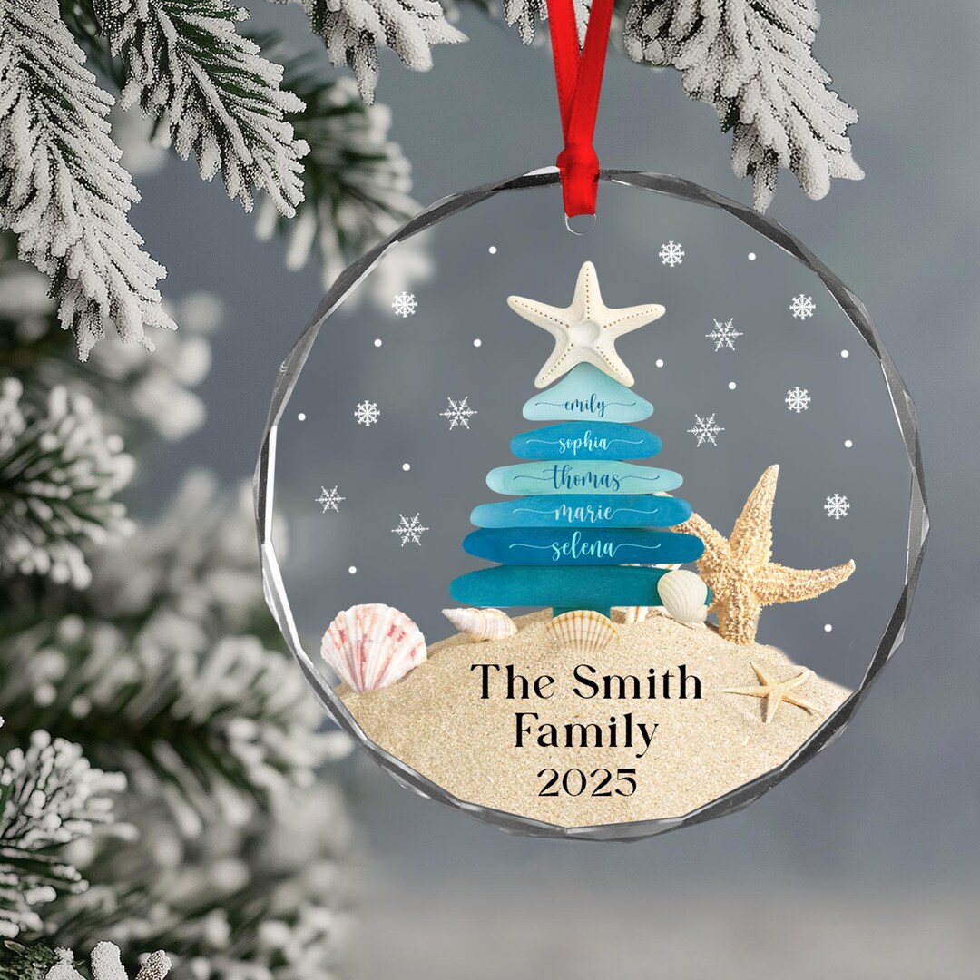 Personalized Sea Glass Family Tree Ornament, Custom Christmas Tree ...