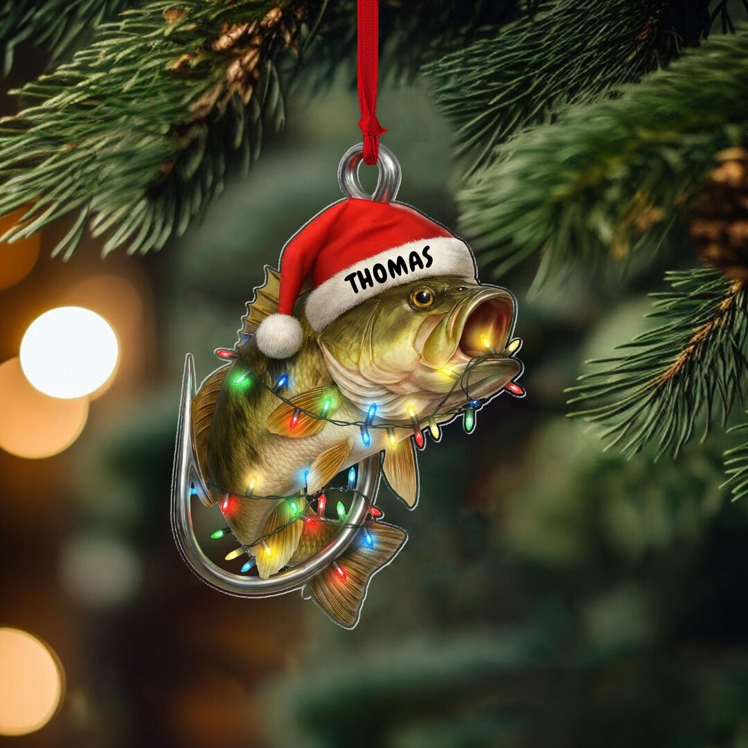 Personalized Fishing Bass Fish Christmas 2D Flat Acrylic Ornament 2025 ...