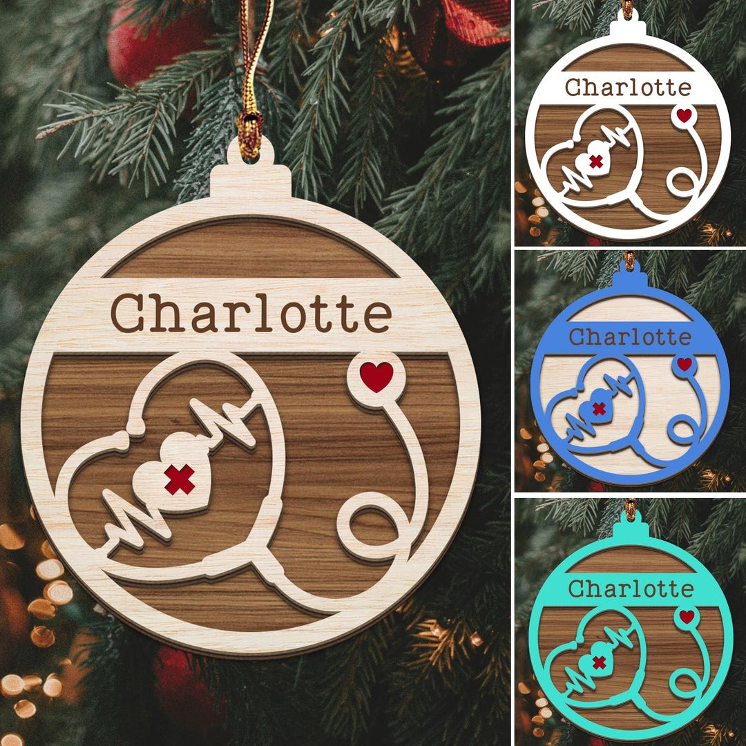 Personalized Nurse Layered Wood Ornament, Custom Nurse Christmas Tree ...