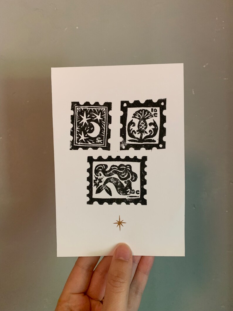 Mythical Stamps | Linocut | Wall Art - Etsy