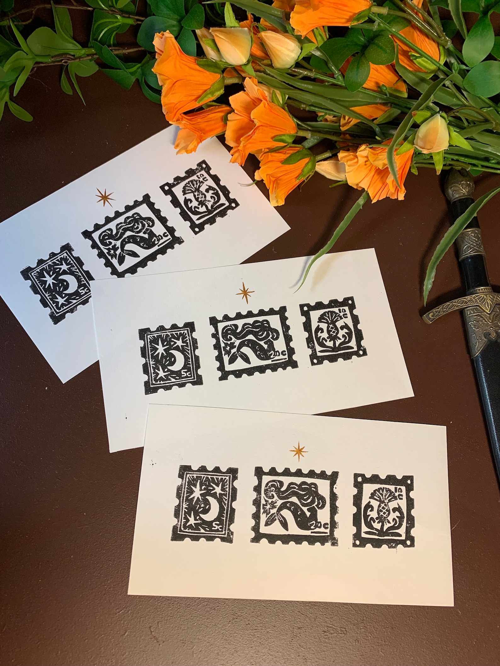 Mythical Stamps | Horizontal | Linocut | Wall Art - Etsy