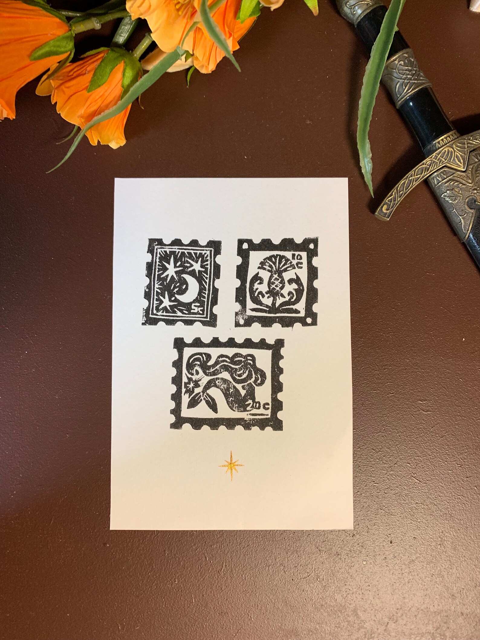 Mythical Stamps | Linocut | Wall Art - Etsy