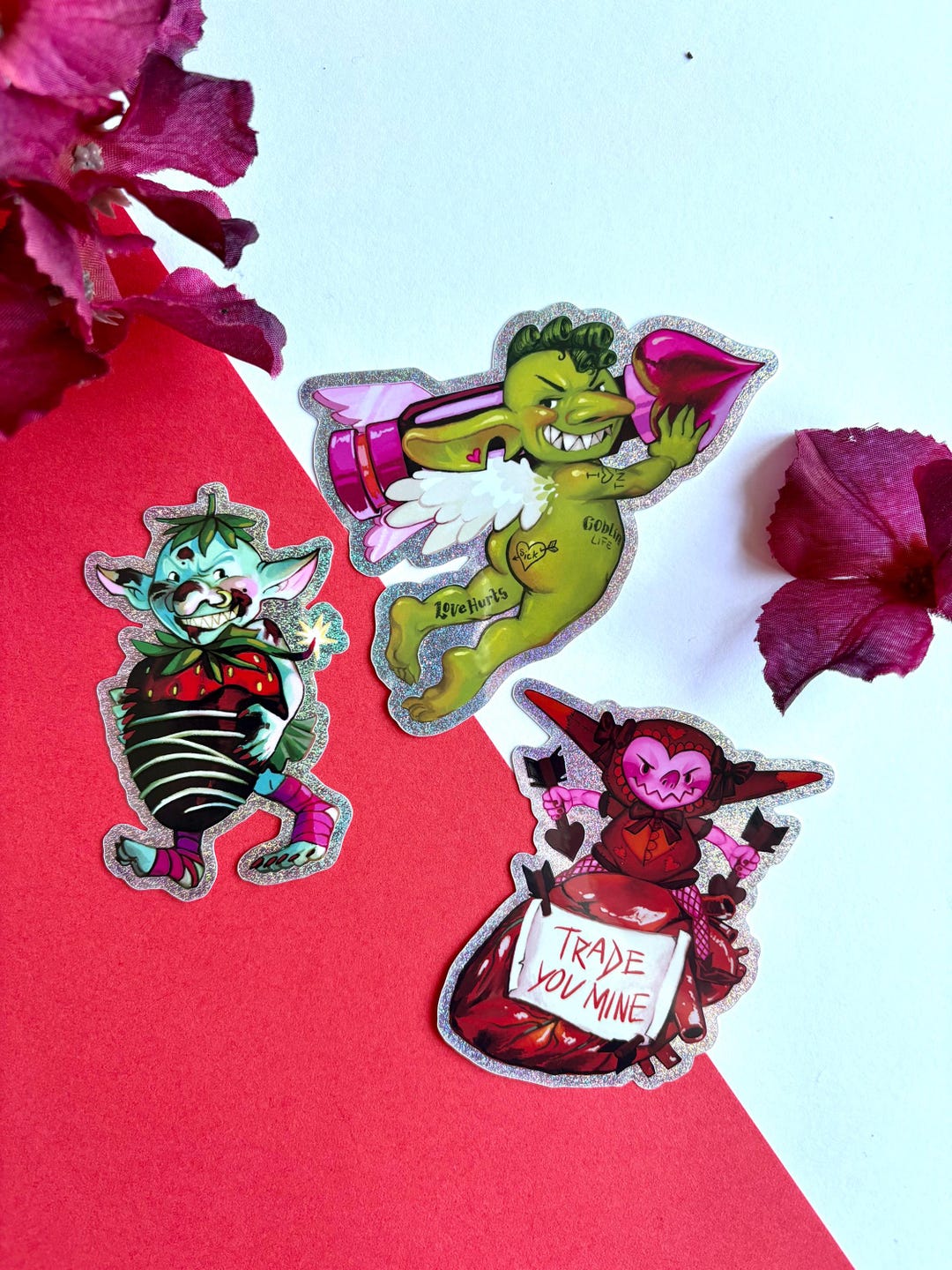 Valentine Goblin Stickers | Glitter - Etsy
