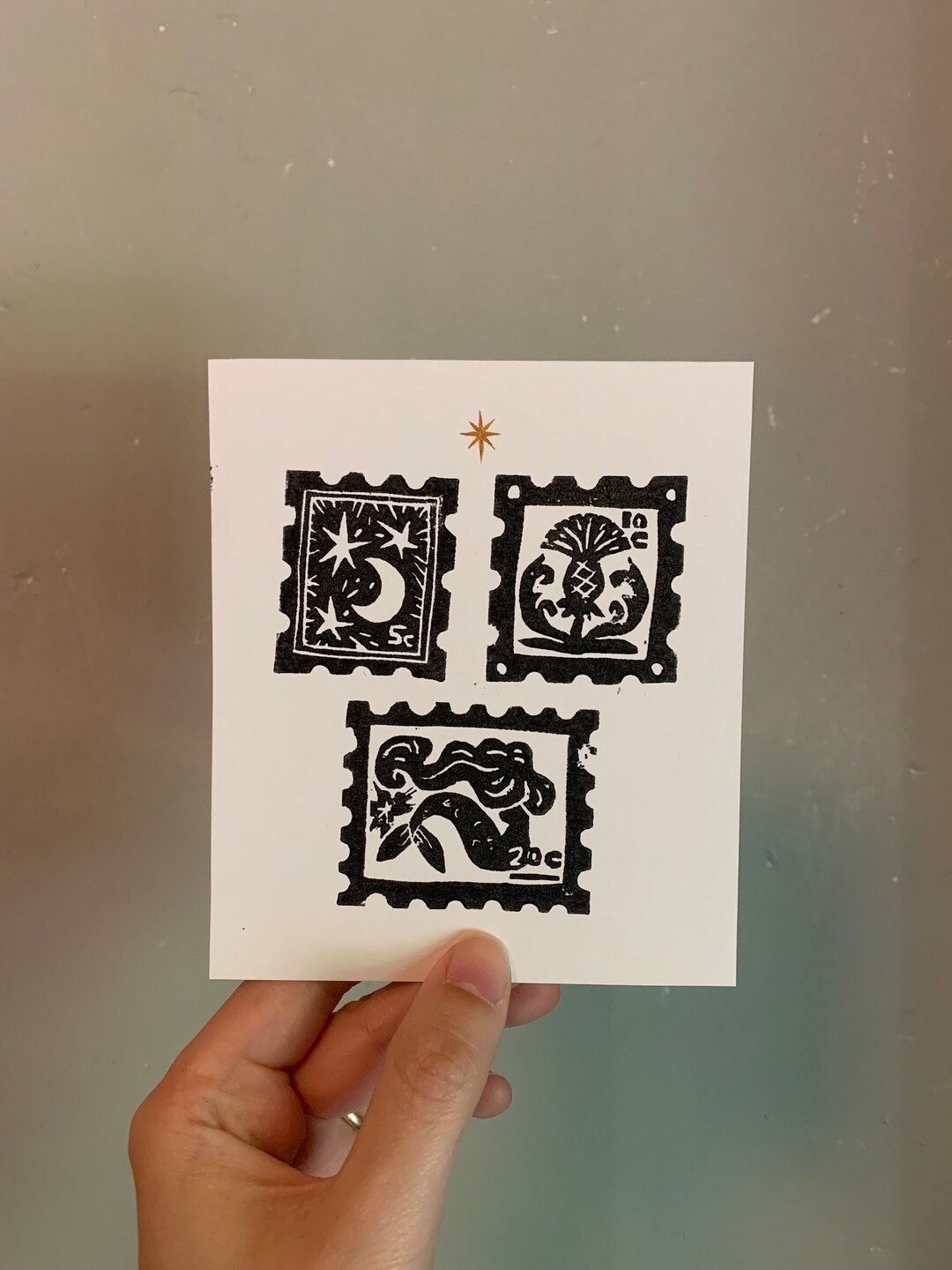 Mythical Stamps | Linocut | Wall Art - Etsy