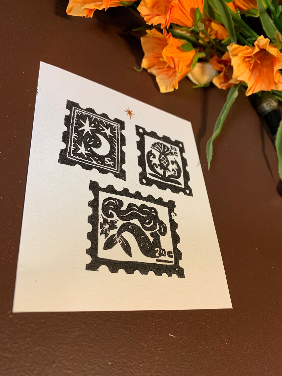 Mythical Stamps | Linocut | Wall Art - Etsy