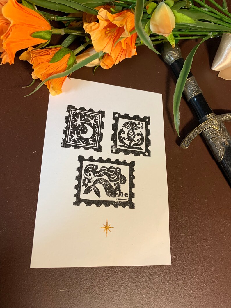 Mythical Stamps | Linocut | Wall Art - Etsy