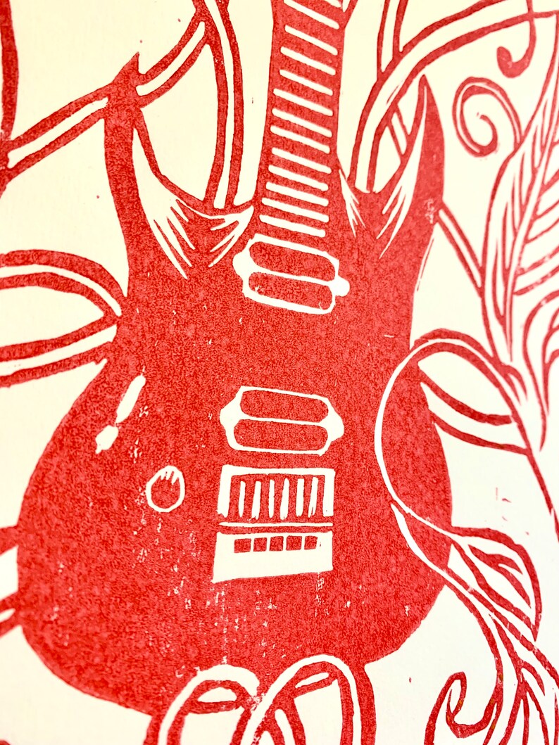 Art Print | Electric Guitar | Art Nouveau | Lino Cut - Etsy