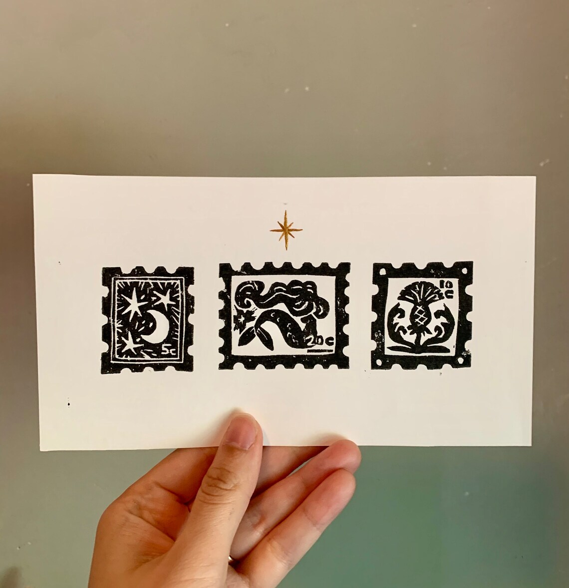 Mythical Stamps | Horizontal | Linocut | Wall Art - Etsy