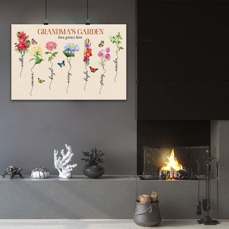 Grandma's Garden With Birth Flower Family Bouquet Poster Canvas Wall ...