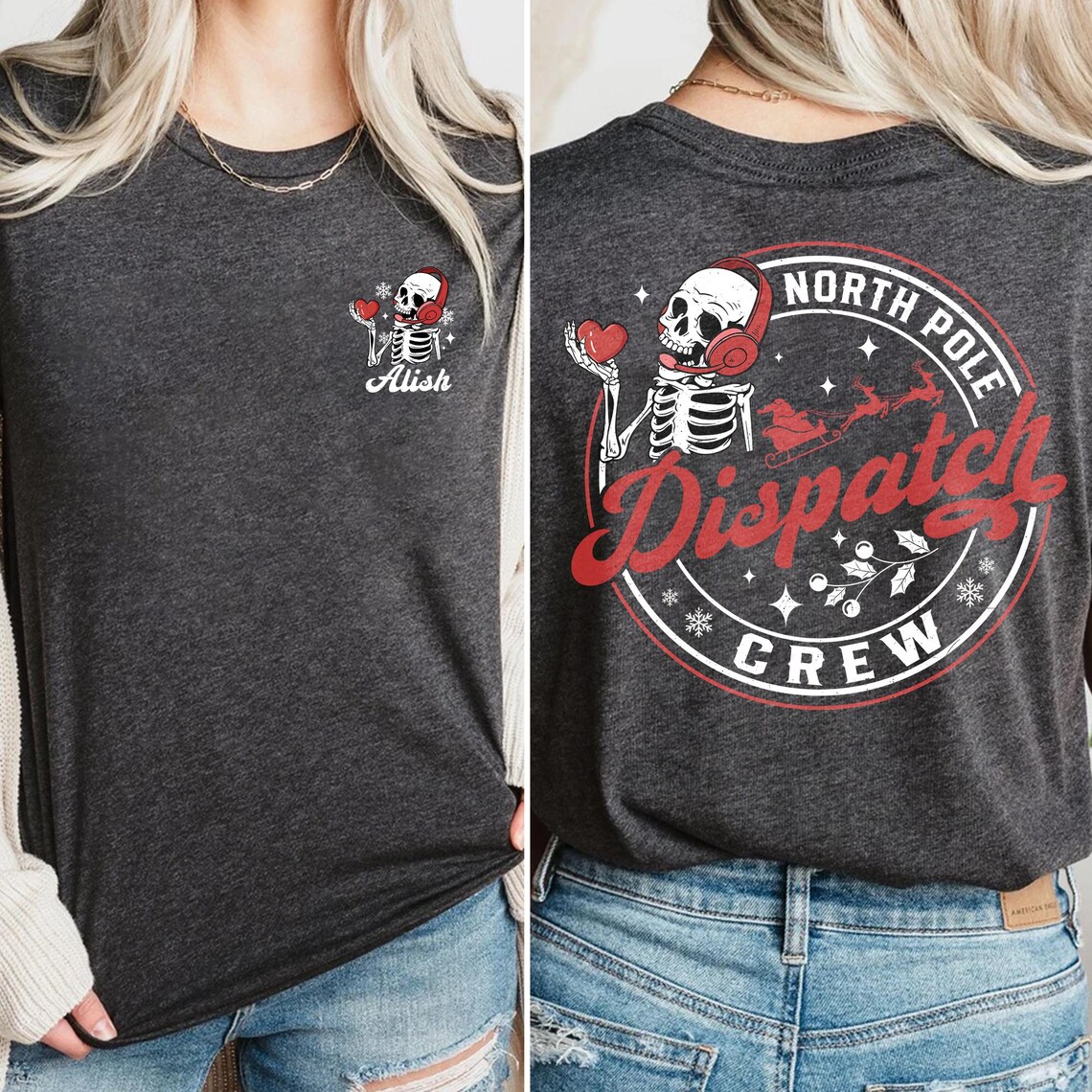 Personalized 911 Dispatcher Christmas Sweatshirt, Skeleton Dispatcher ...