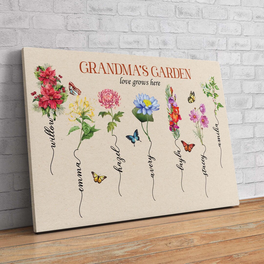 Grandma's Garden With Birth Flower Family Bouquet Poster Canvas Wall ...