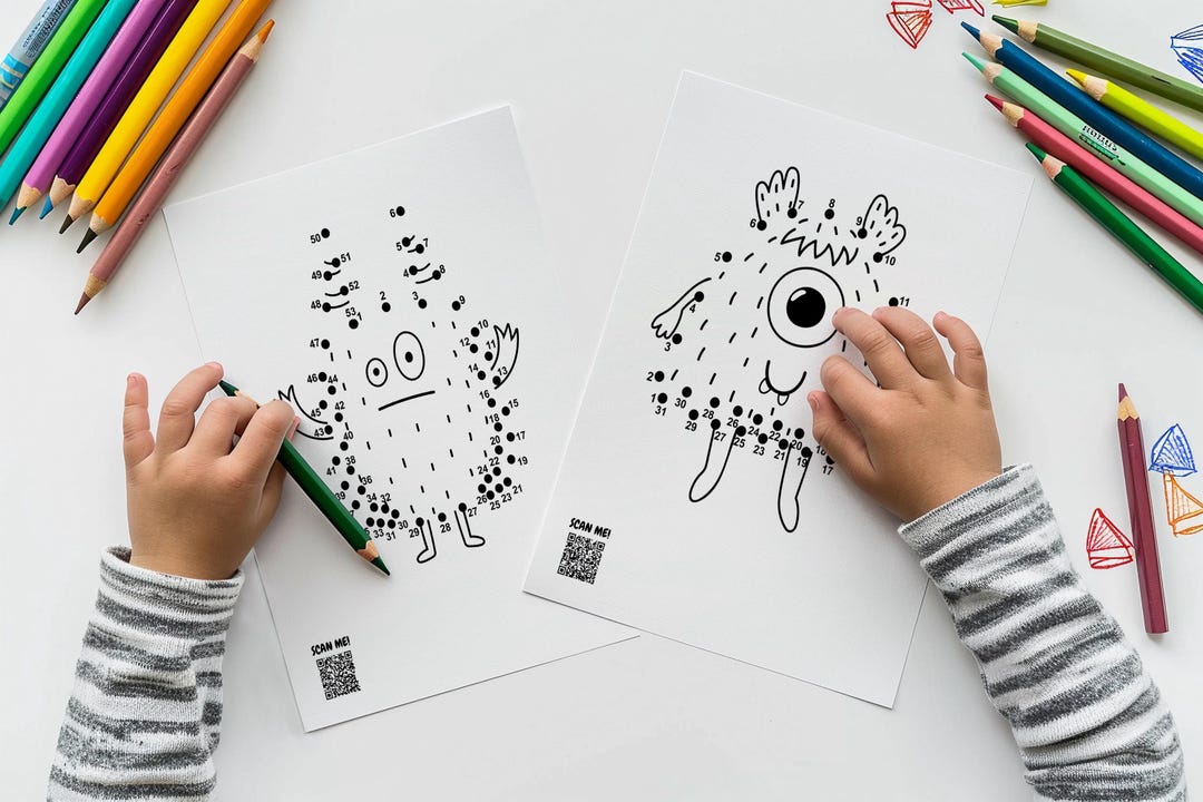 Printable AR Colouring Pages Cute Monster Bundle – 7 Dot-to-dot Sheets ...