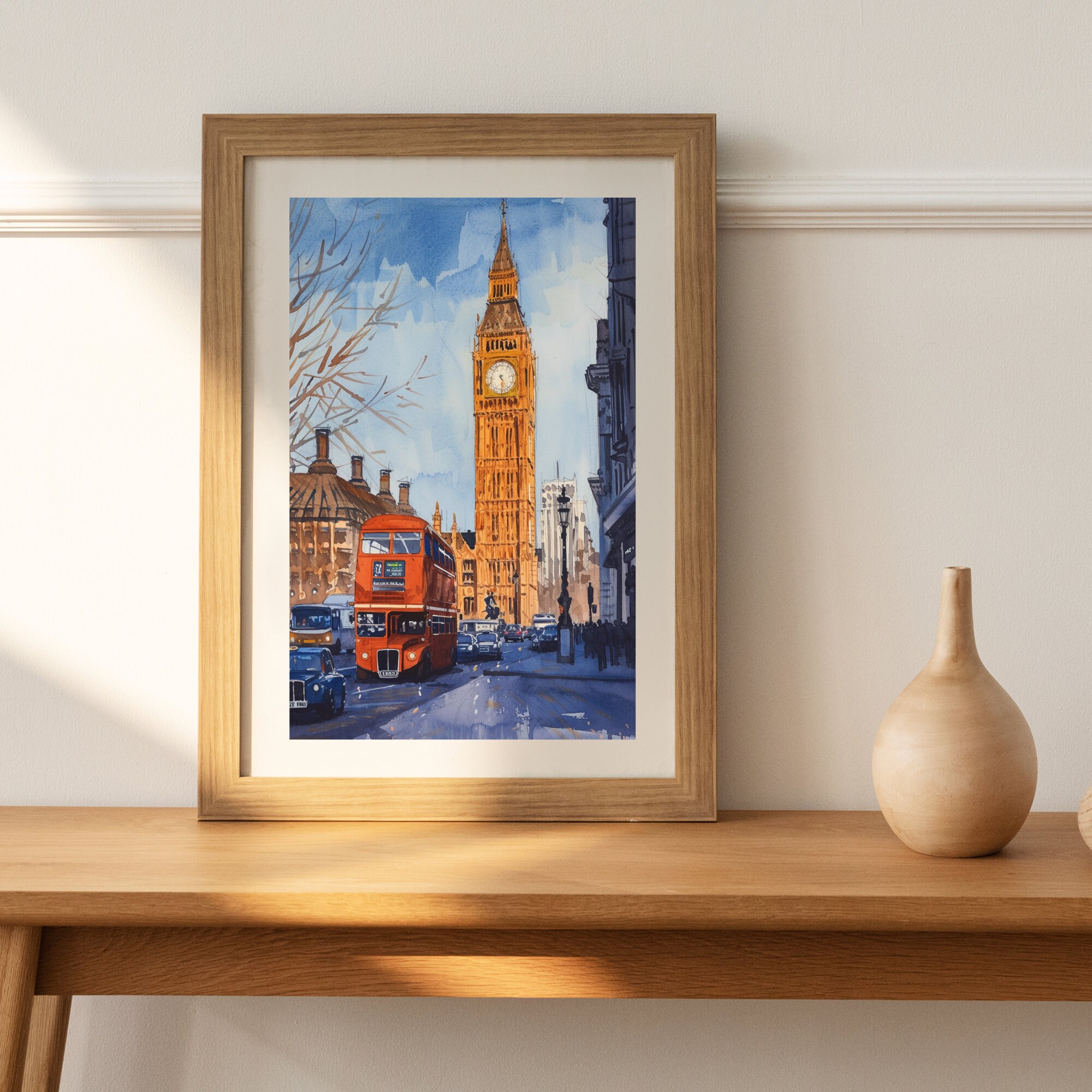 London's Iconic Big Ben and Double Decker Bus Painting Downloadable ...