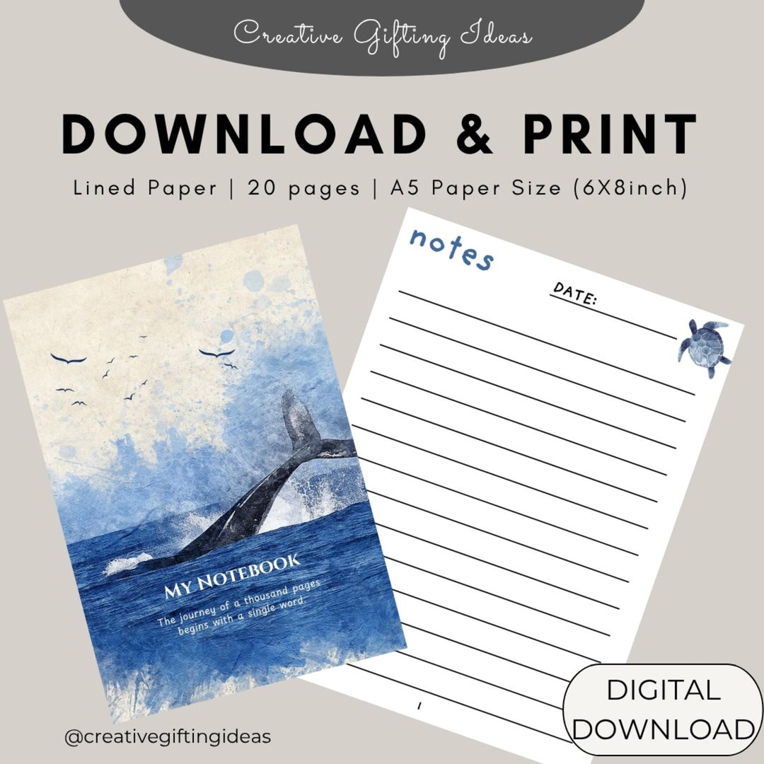 Sea Themed A5 Lined Paper – Printable Digital Notebook PDF (ocean ...
