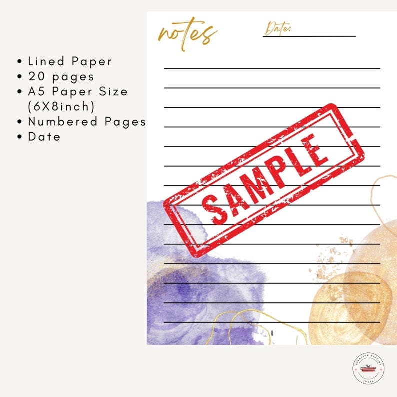 Elegant Watercolor Lined Paper: A5 Printable PDF for Journaling and ...