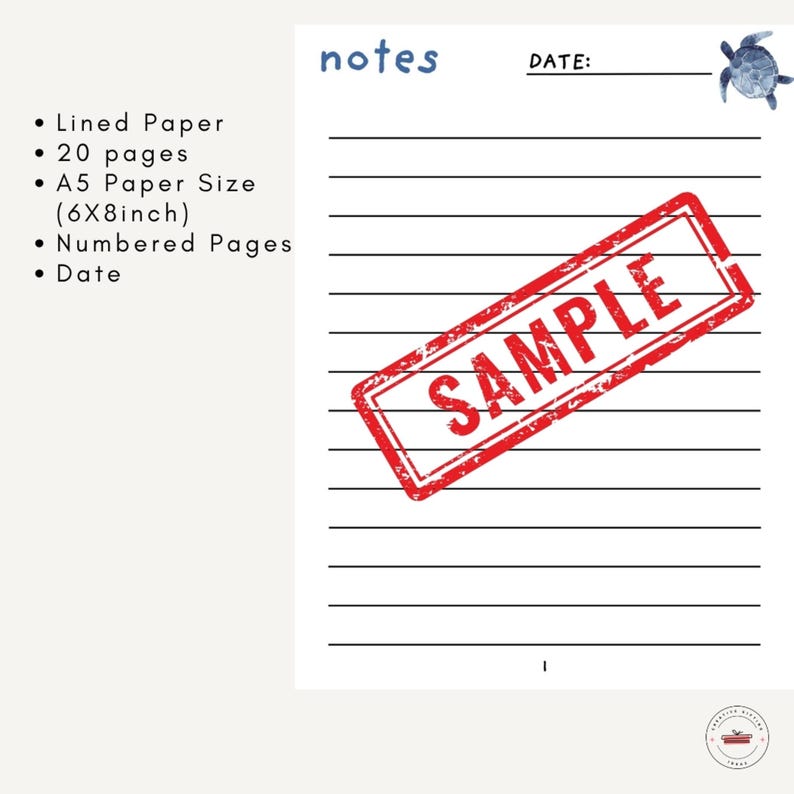 Sea Themed A5 Lined Paper: Printable PDF Digital Notebook Template for ...