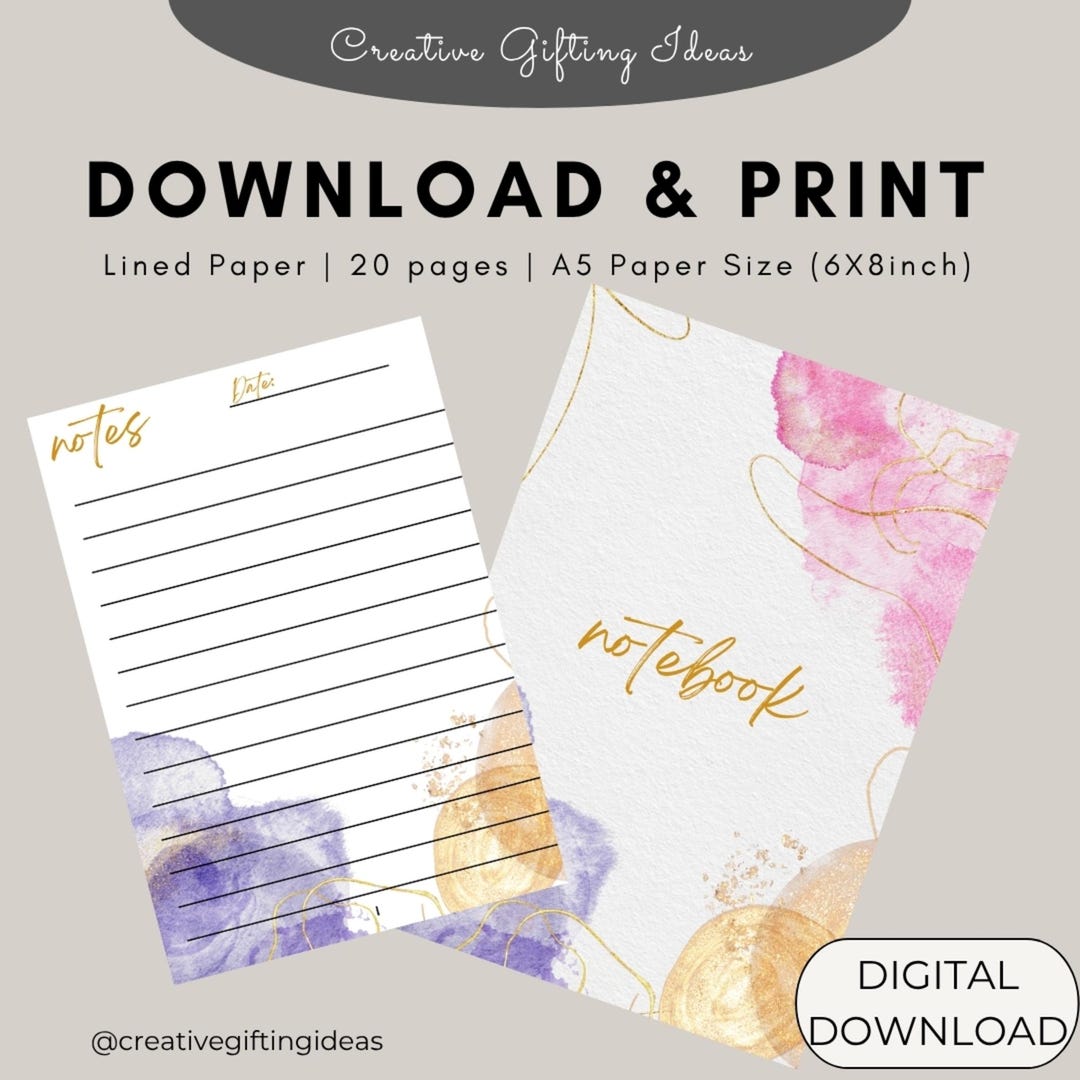 Elegant Watercolor Lined Paper: A5 Printable PDF for Journaling and ...