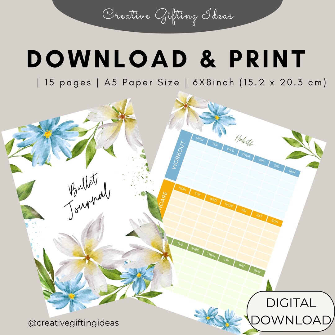 Printable Bullet Journal & Daily Digital Planner — Weekly Habit Tracker ...