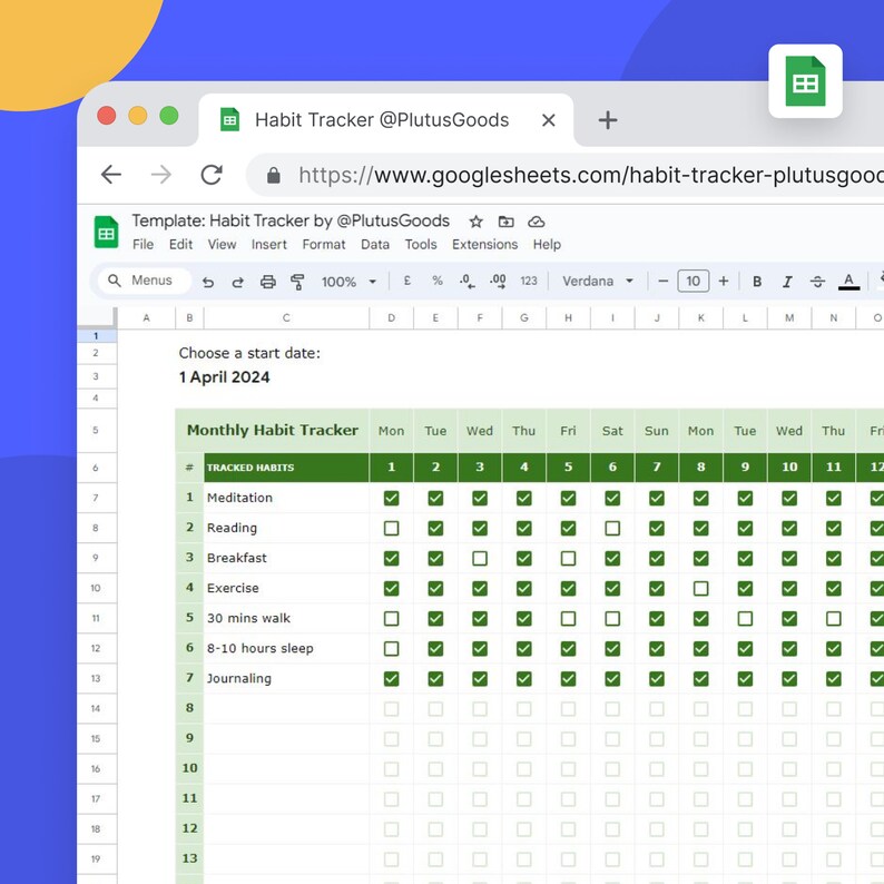 Habit Tracker - Google Sheets Template - Daily Monthly Habits ...