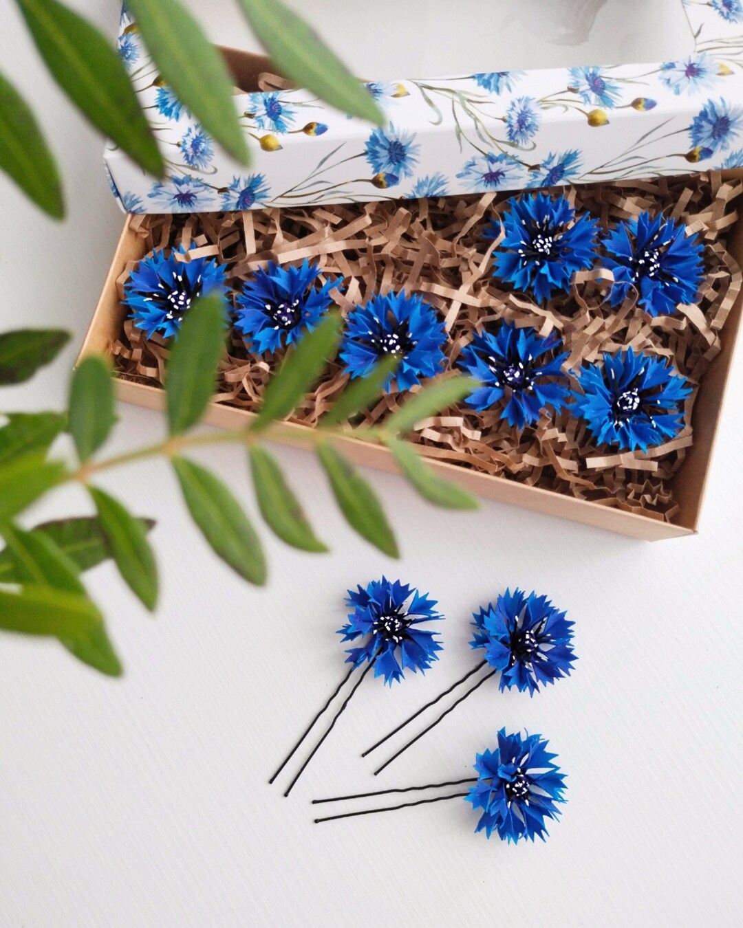 Set of Cornflower Pins, Hair Accessories, Summer Jewellery, Wedding ...