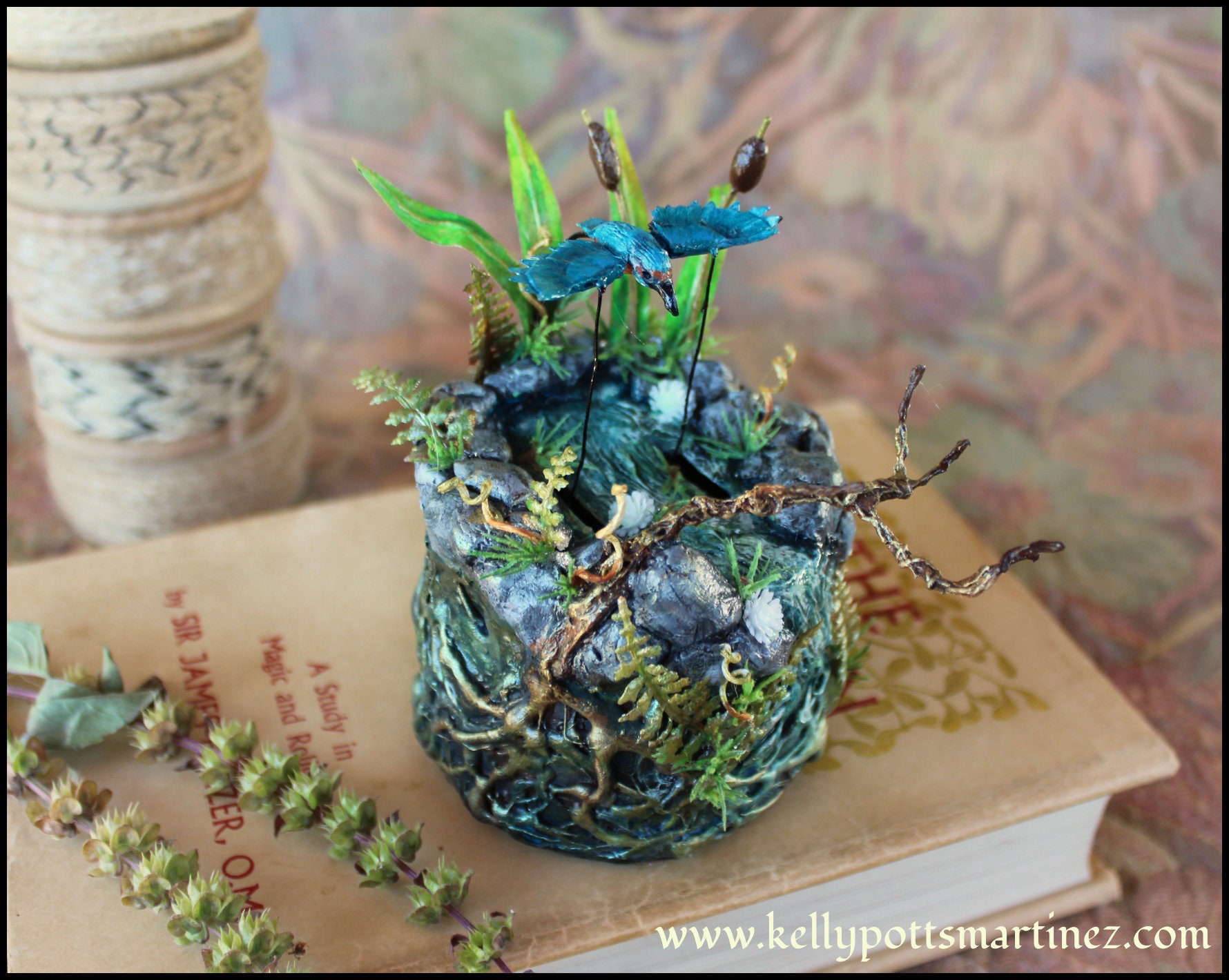 Automaton Kingfisher River, Bird Automata Hand Cranked OOAK, Fairy Core ...