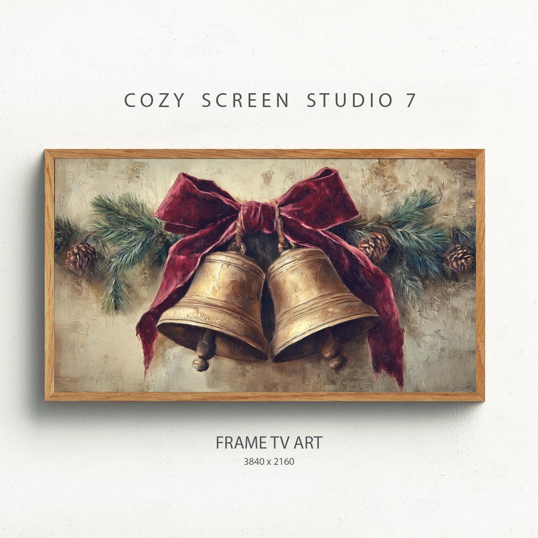 Vintage Christmas Bells Frame TV Art | Moody Holiday Brass Bells Rustic ...