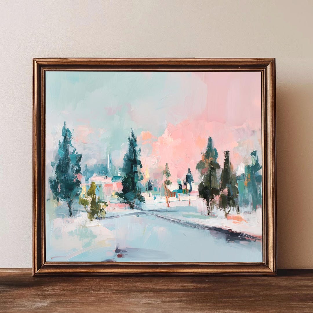 Abstract Winter Wonderland Printable Wall Art, Snowy Christmas ...