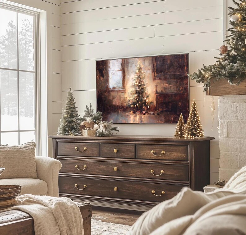 Marco de árbol de Navidad melancólico para TV / Pintura navideña ...