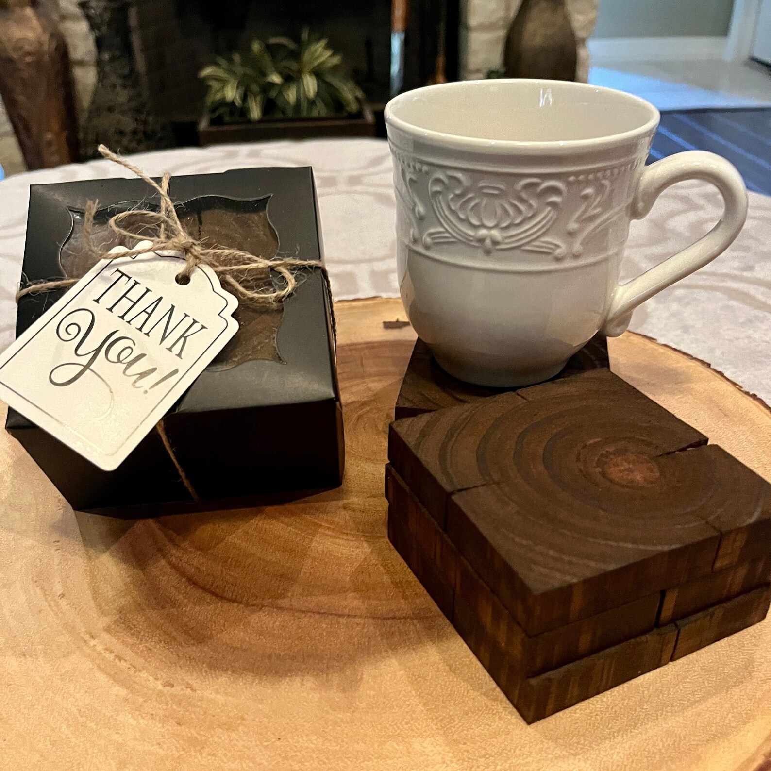 Reclaimed Wood Square Coasters Set of 4 Farmhouse, Unique Table Decor ...