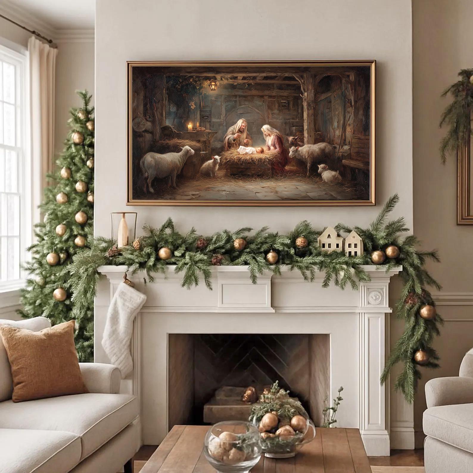 Vintage Nativity Scene Frame TV Art | Moody Christmas Impressionist ...