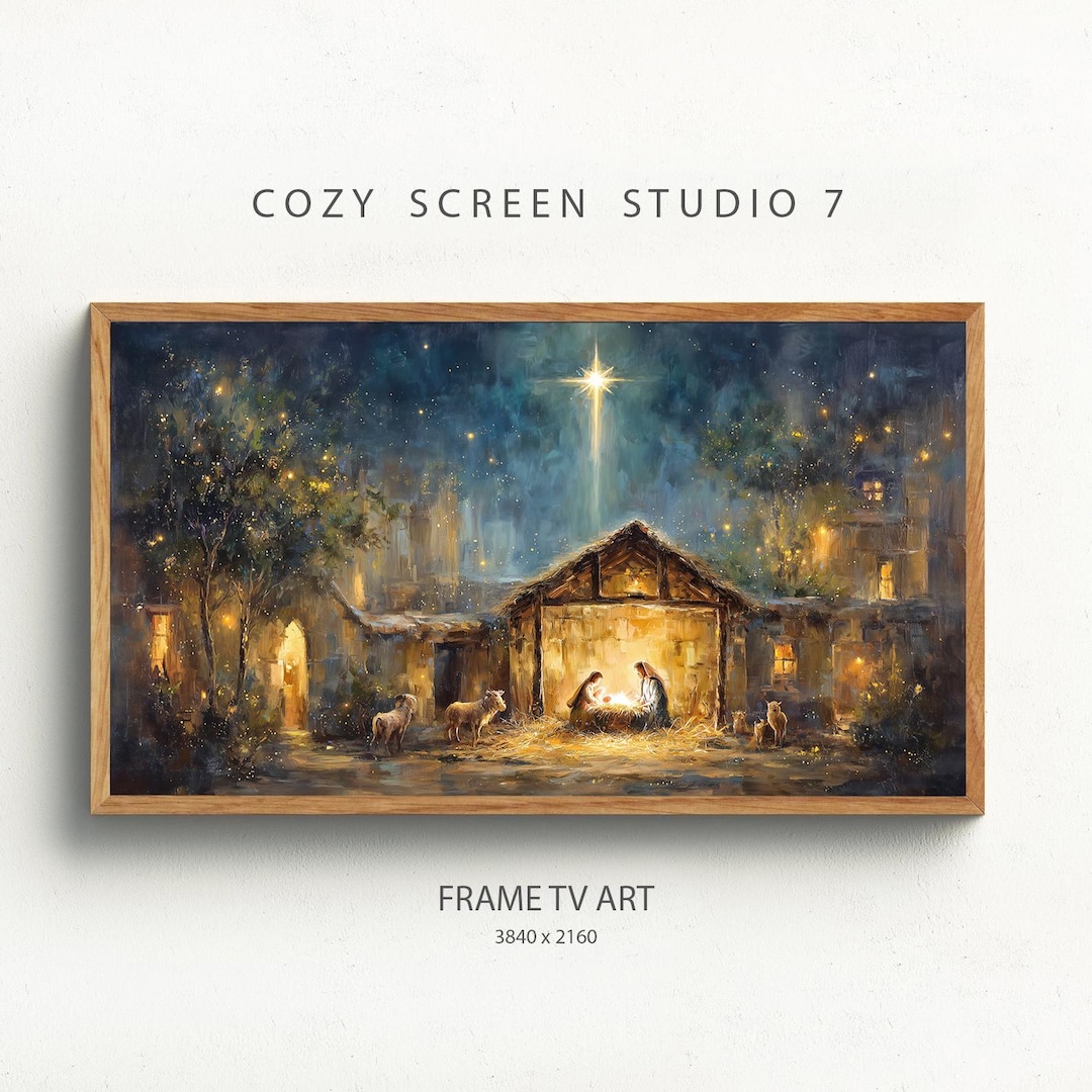 Nativity Scene Frame TV Art, Impressionist Holy Night Painting (digital ...